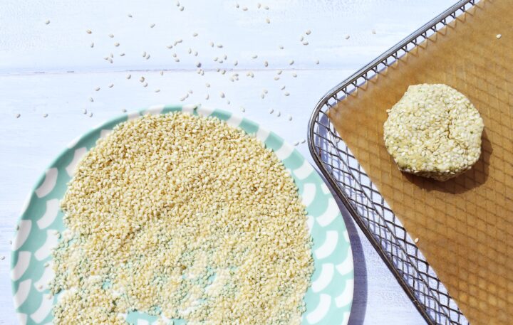 Air Fryer White Bean Falafel with Sesame Seeds - theveganlunchbox.co.uk